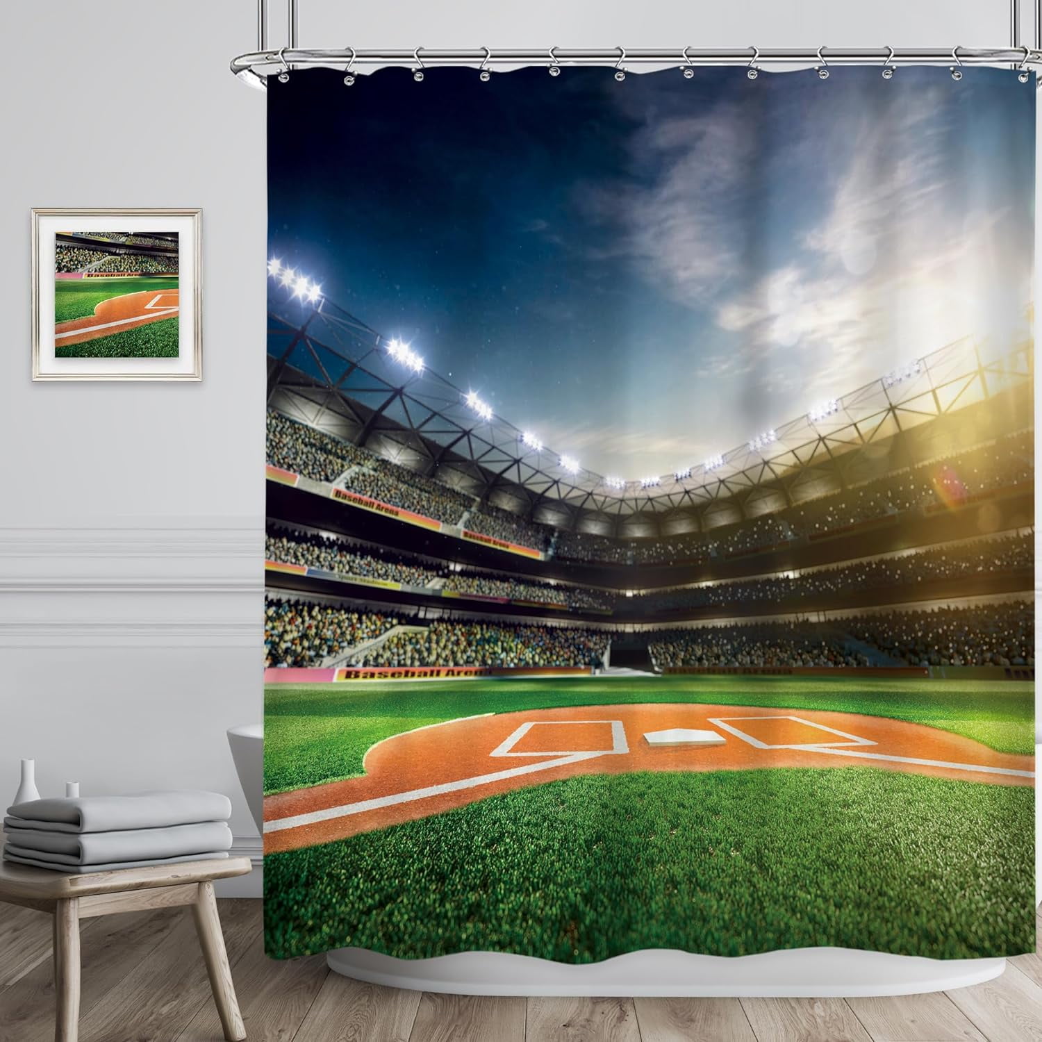 Baseball Field Shower Curtain 60Wx72H Inch Professional Sports Grand ...