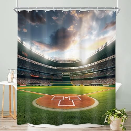 Baseball Field Shower Curtain 60Wx72H Inch Professional Sports Grand ...