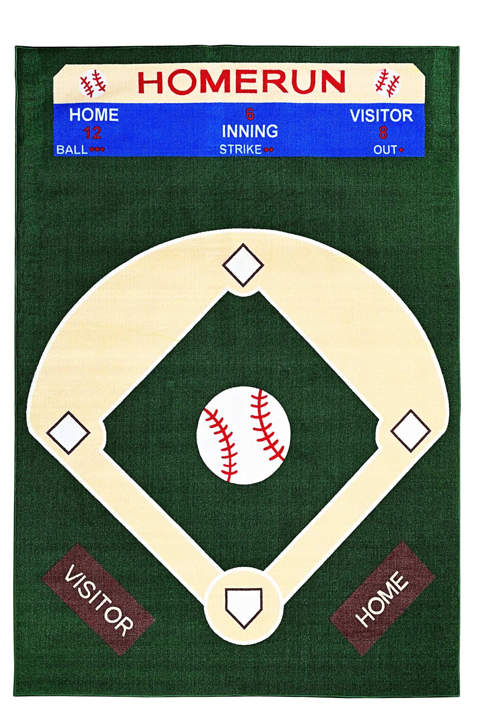 Baseball Field ground kids play Area Rug anti skid rubber backing 6'7 ...