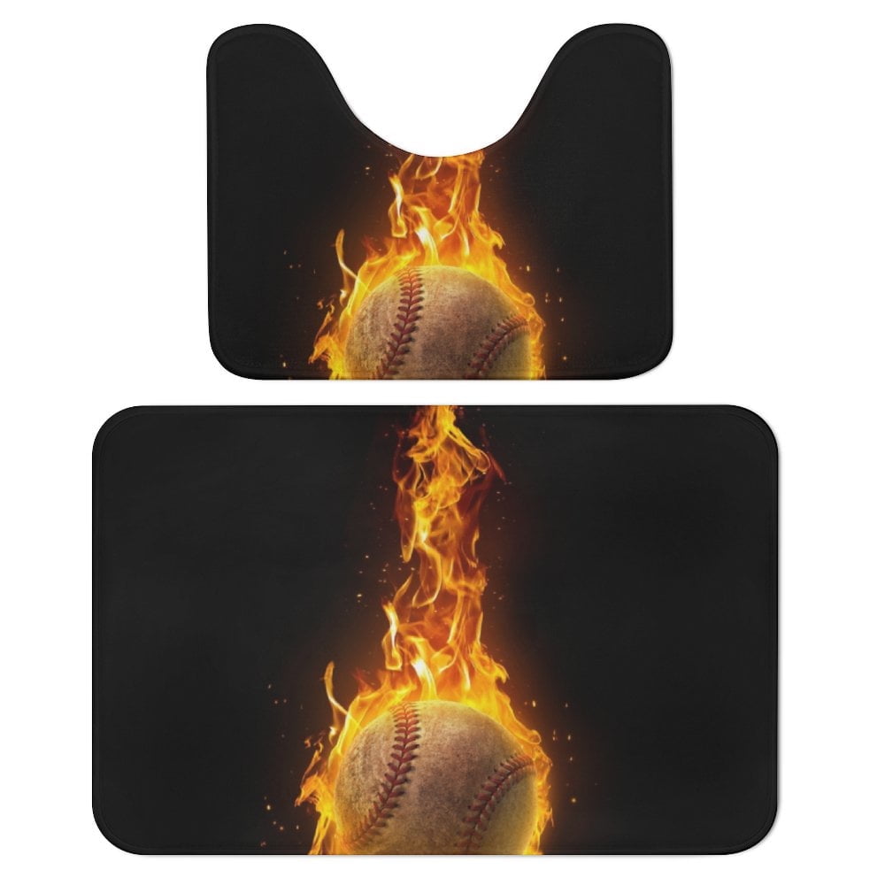 Baseball Fire Bathroom Rugs Set 2 Pieces, Bathroom Set - Quick Drying ...