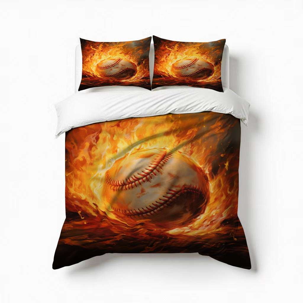 Baseball Fire Bedding Set 3 Pcs Soft Microfiber Quilt Cover For Bedroom ...