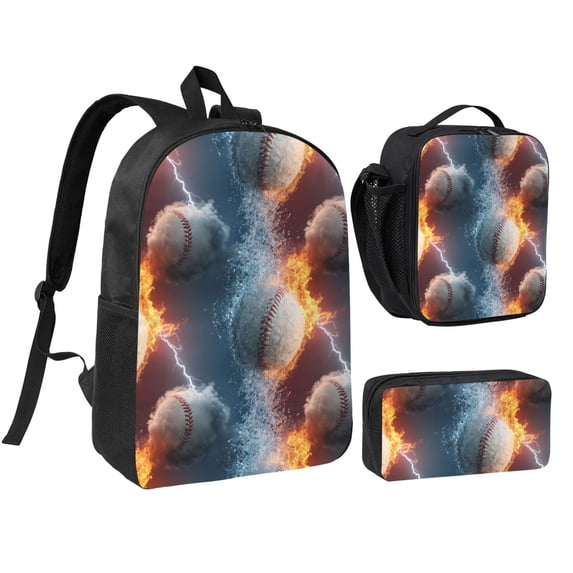 Baseball in Fire and Ice Backpack Set,3PCS Backpack Set with Insulated ...