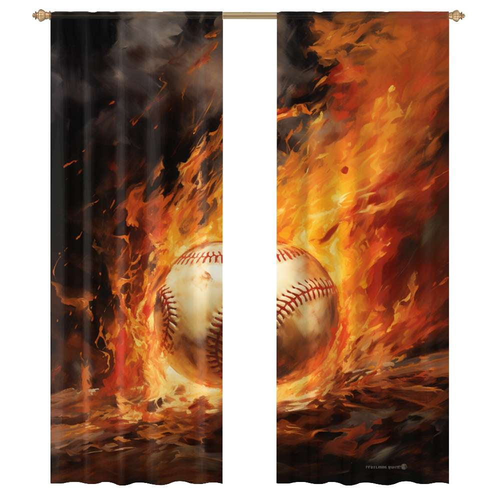 Baseball Fire Modern Tulle Window Curtains for Living Room Luxury ...