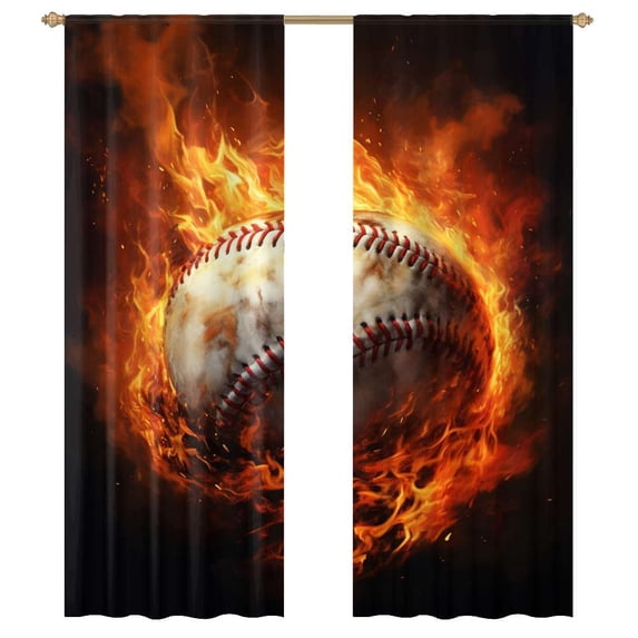 Baseball Fire Modern Tulle Window Curtains for Living Room Luxury ...