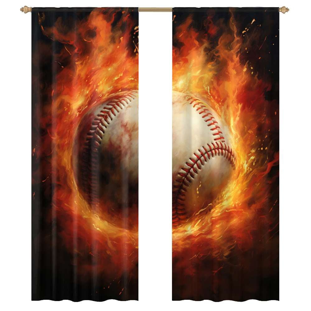 Baseball Fire Modern Tulle Window Curtains for Living Room Luxury ...