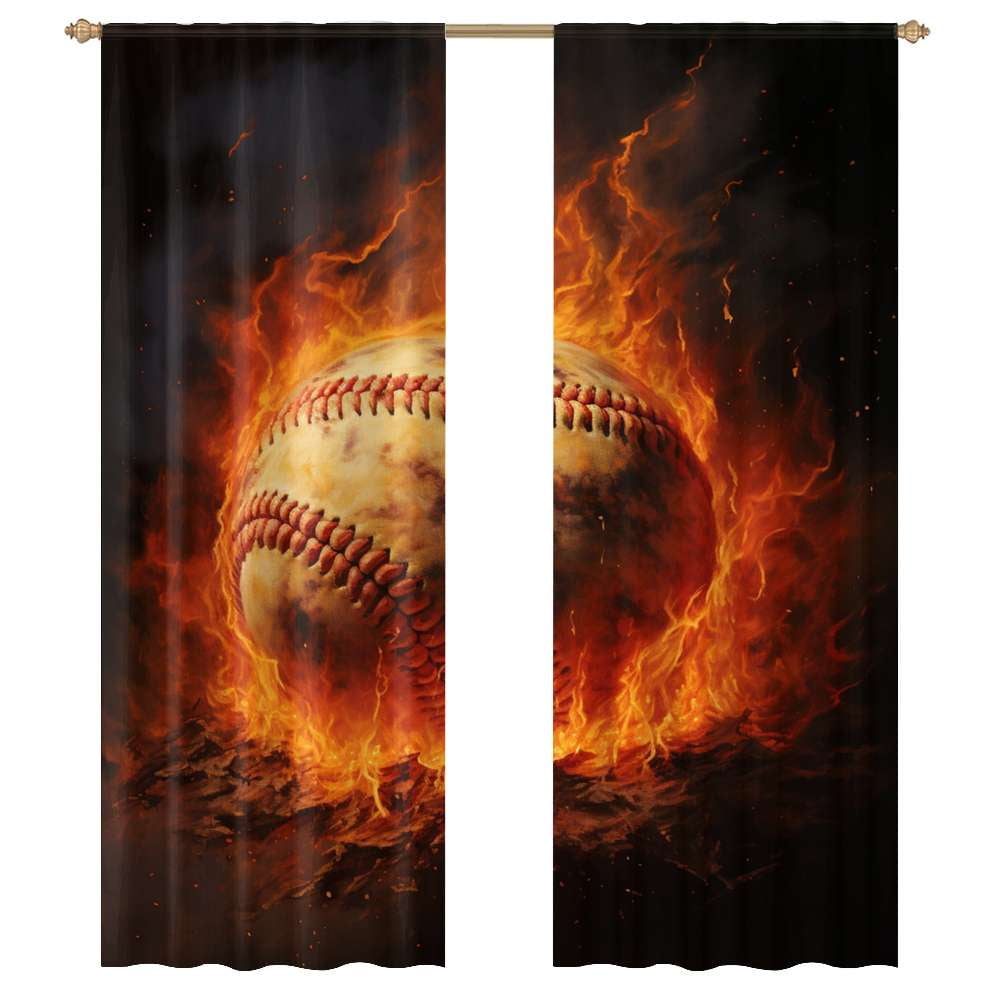 Baseball Fire Sheer Window Curtains for Living Room Kitchen Bedroom ...