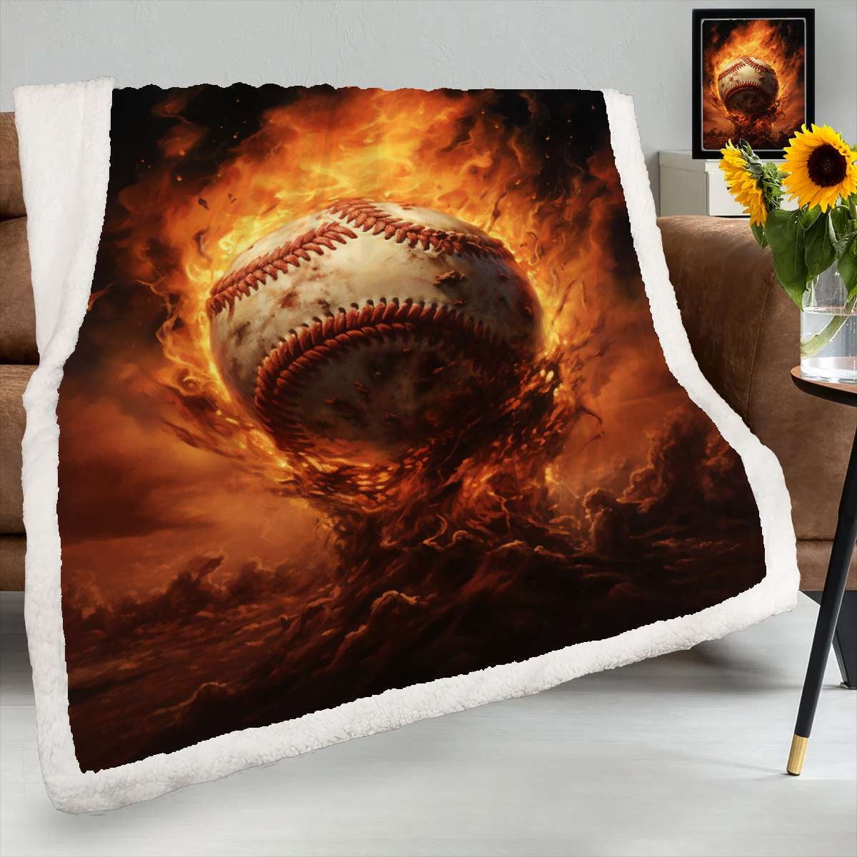Baseball Fire Sherpa Blanket Throw Blanket For Bed Chair Sofa Blanket ...