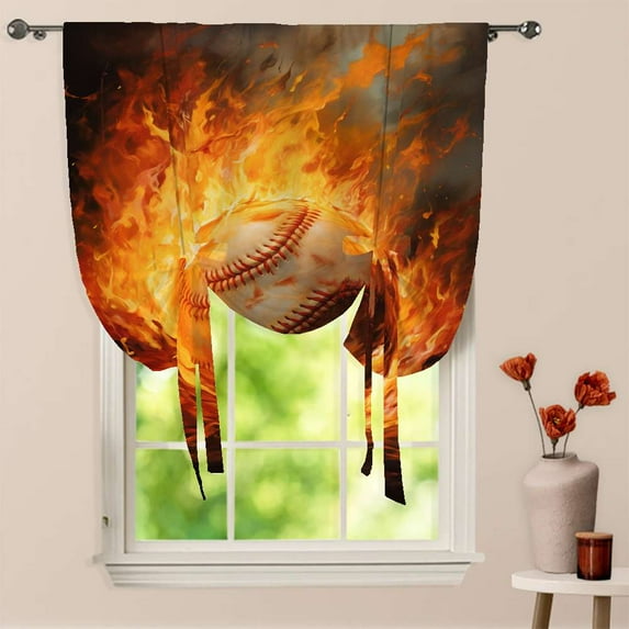 Baseball Fire Window Curtain for Living Room Roman Curtain Kitchen Tie ...