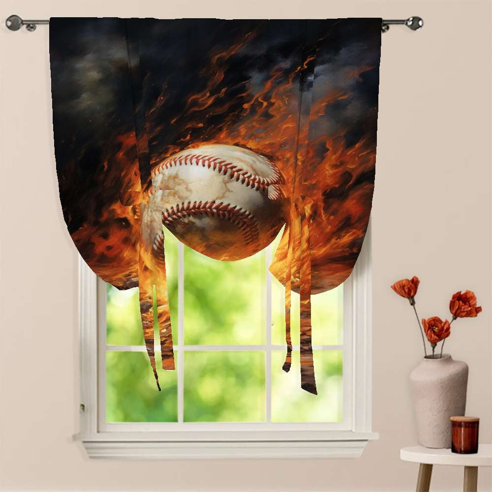 Baseball Fire Window Curtain for Living Room Roman Curtain Kitchen Tie ...