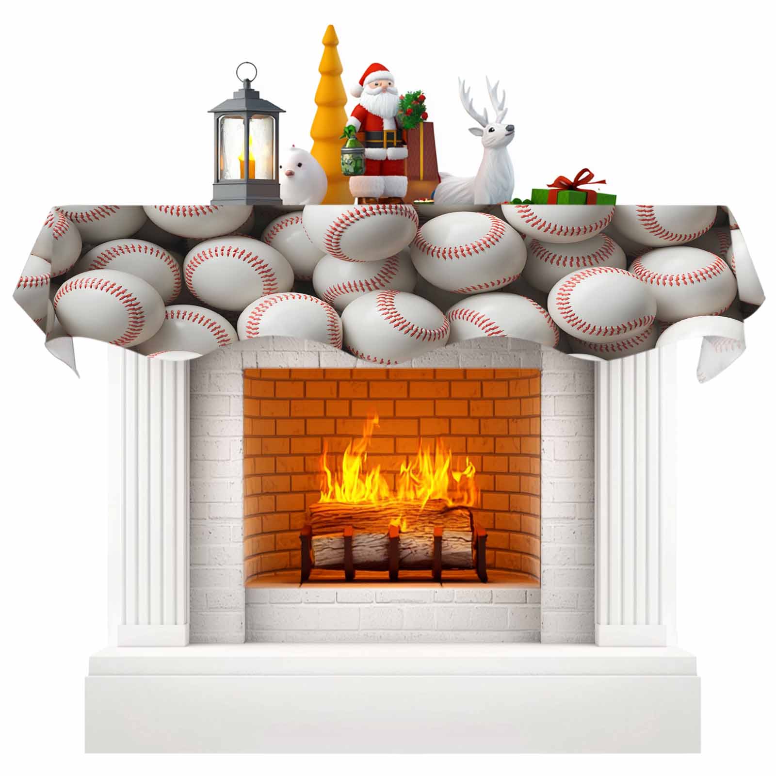 Baseball Fireplace Mantel Scarf Table Runner, White Red Art Sport ...