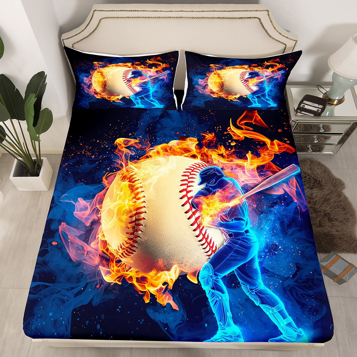 Baseball Fitted Sheet European Sport Queen Bed Sheets for Girls ...