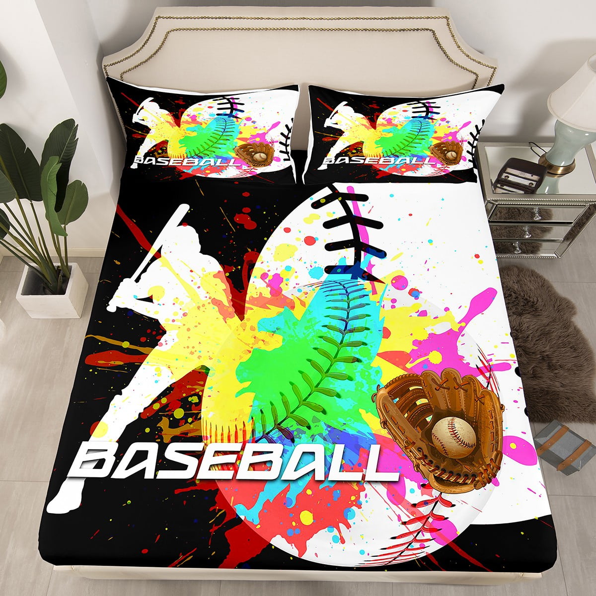 Baseball Fitted Sheet Sports Game Bedding Set for Kids Boys Girls ...
