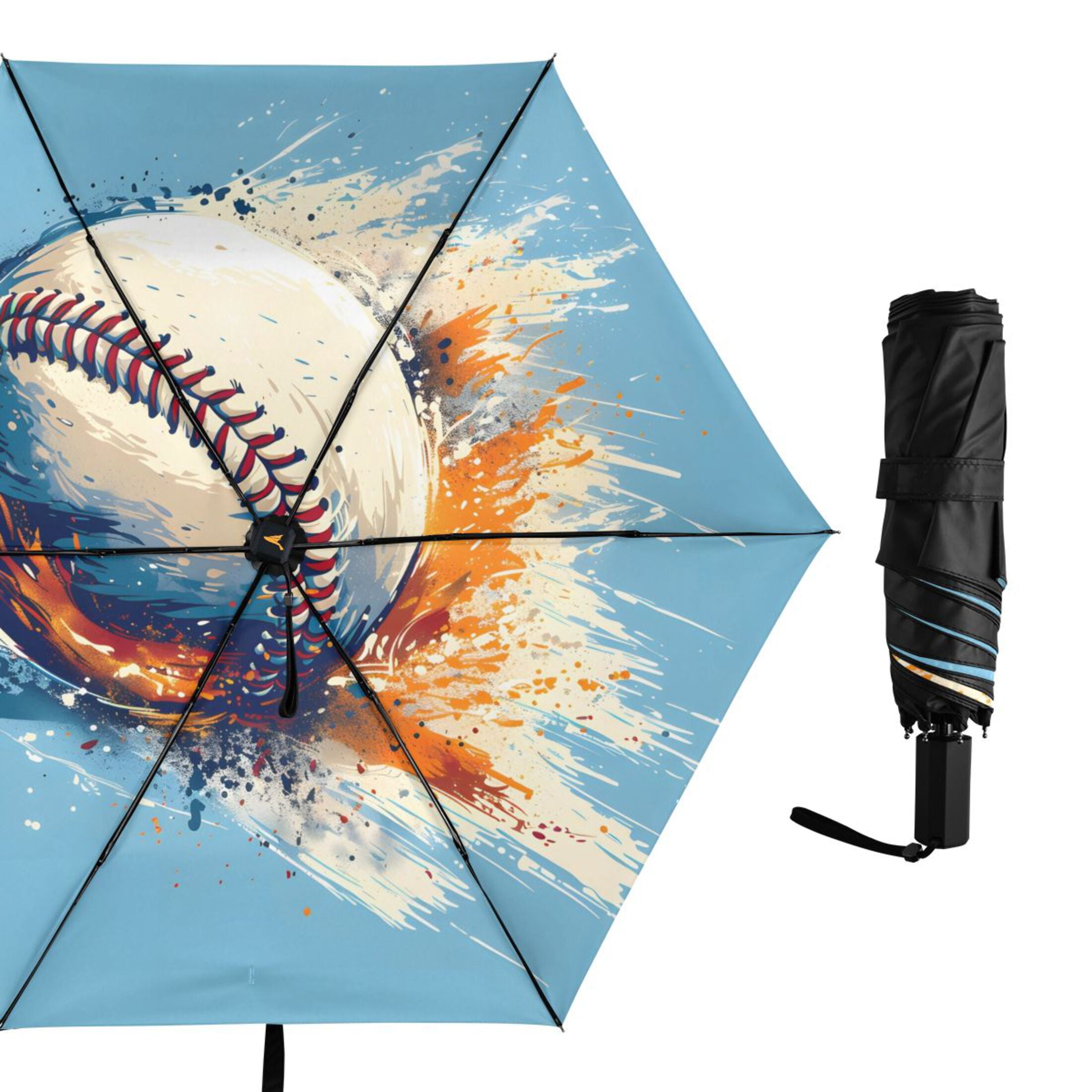 Baseball Flies in Lightning Speed Triple Folding Umbrella Parasol 6 ...