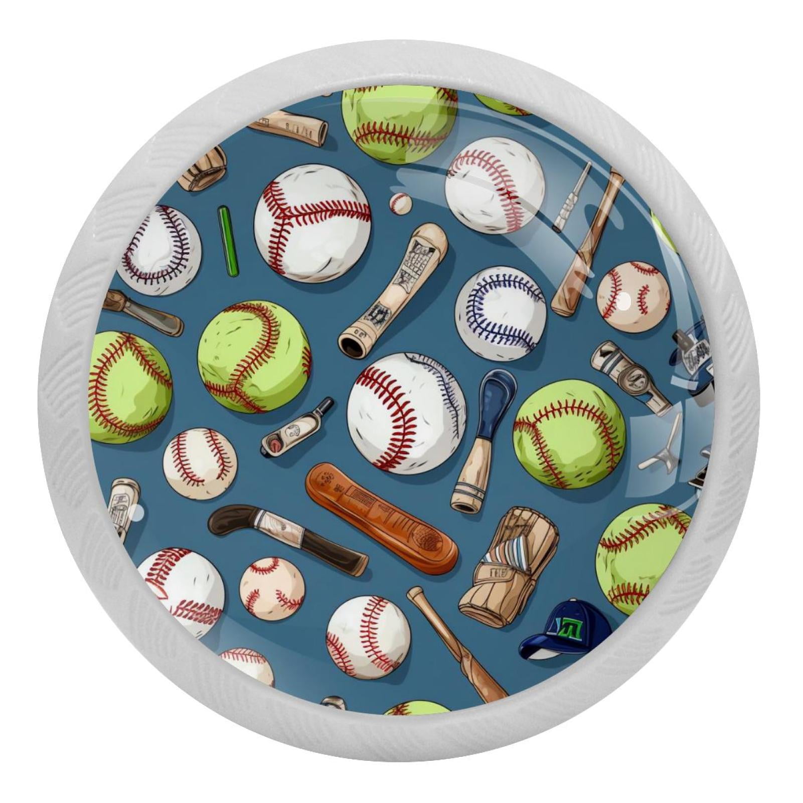 Baseball Fluorescent Drawer Pulls with Screws: Round 4-Pack of Glow-in ...