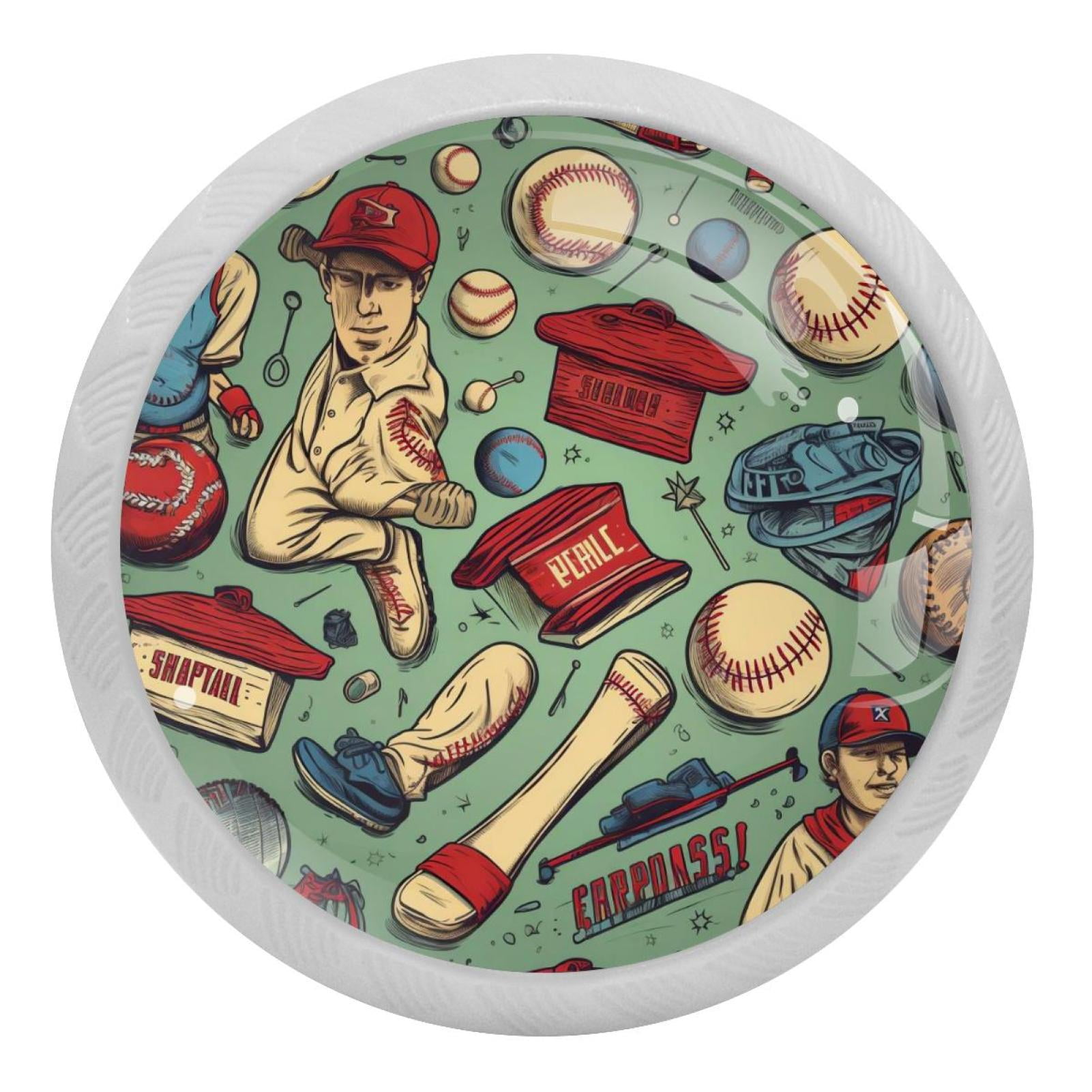 Baseball Fluorescent Drawer Pulls with Screws: Round 4-Pack of Glow-in ...