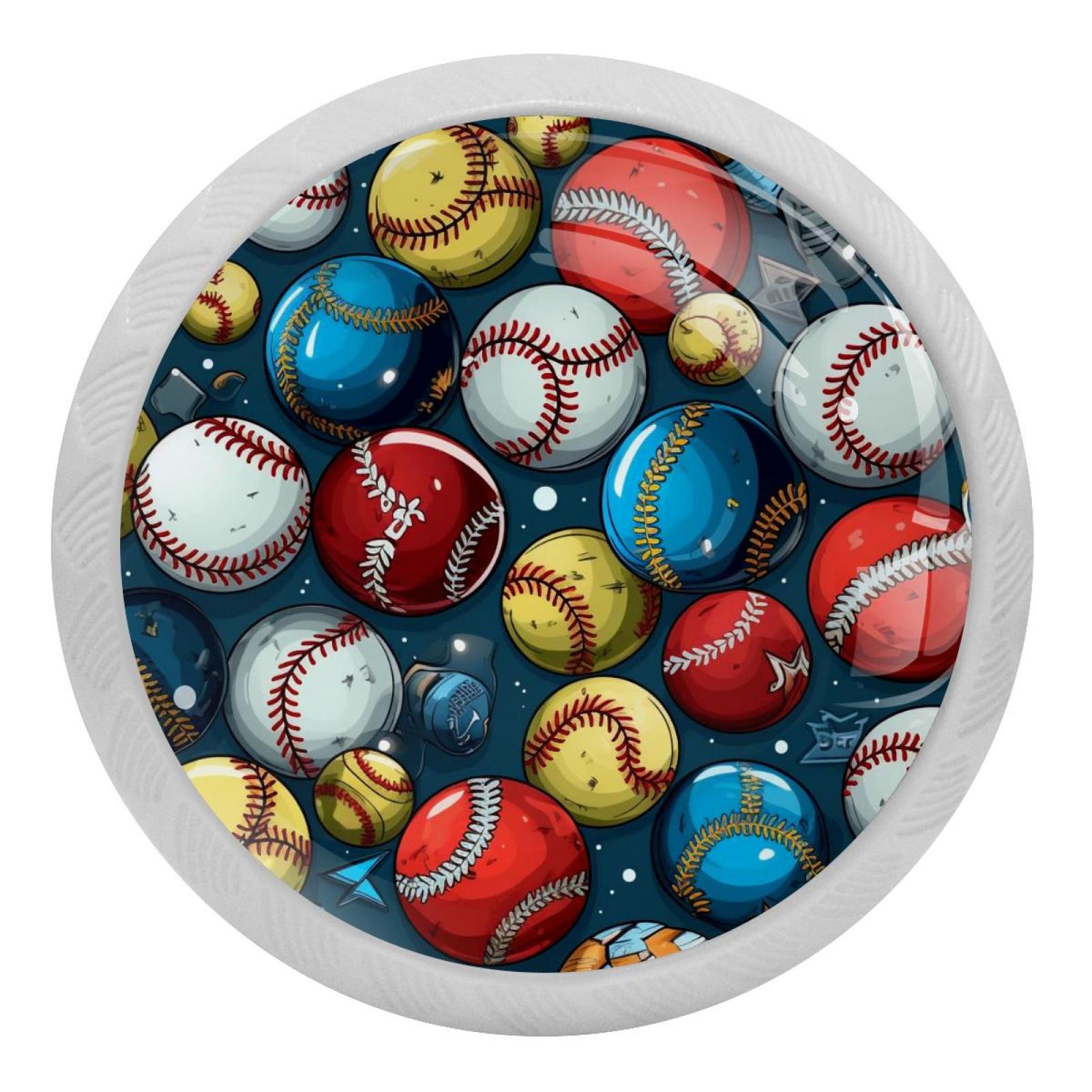 Baseball Fluorescent Drawer Pulls with Screws: Round 4-Pack of Glow-in ...