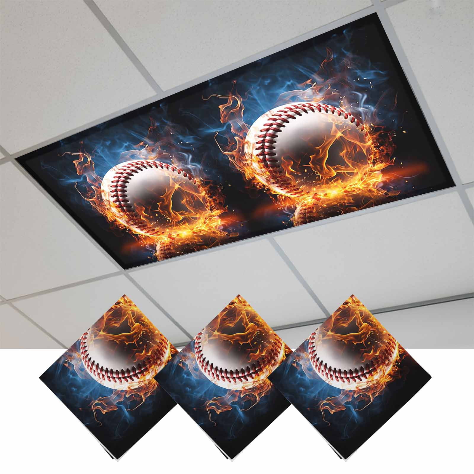 Baseball Fluorescent Light Covers, Sports Theme Gradient Orange Blue ...