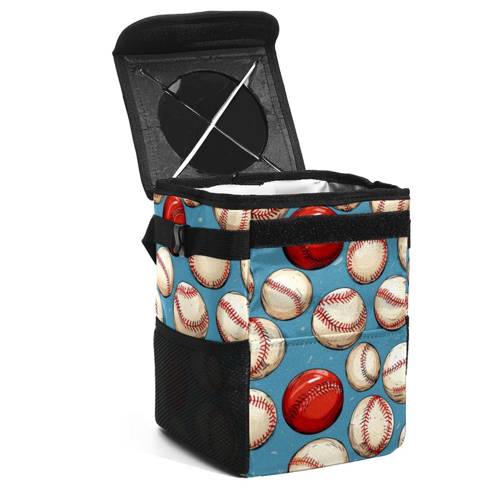 Baseball Foldable Car Garbage Can with Lid, Leak-proof, Hanging Storage ...