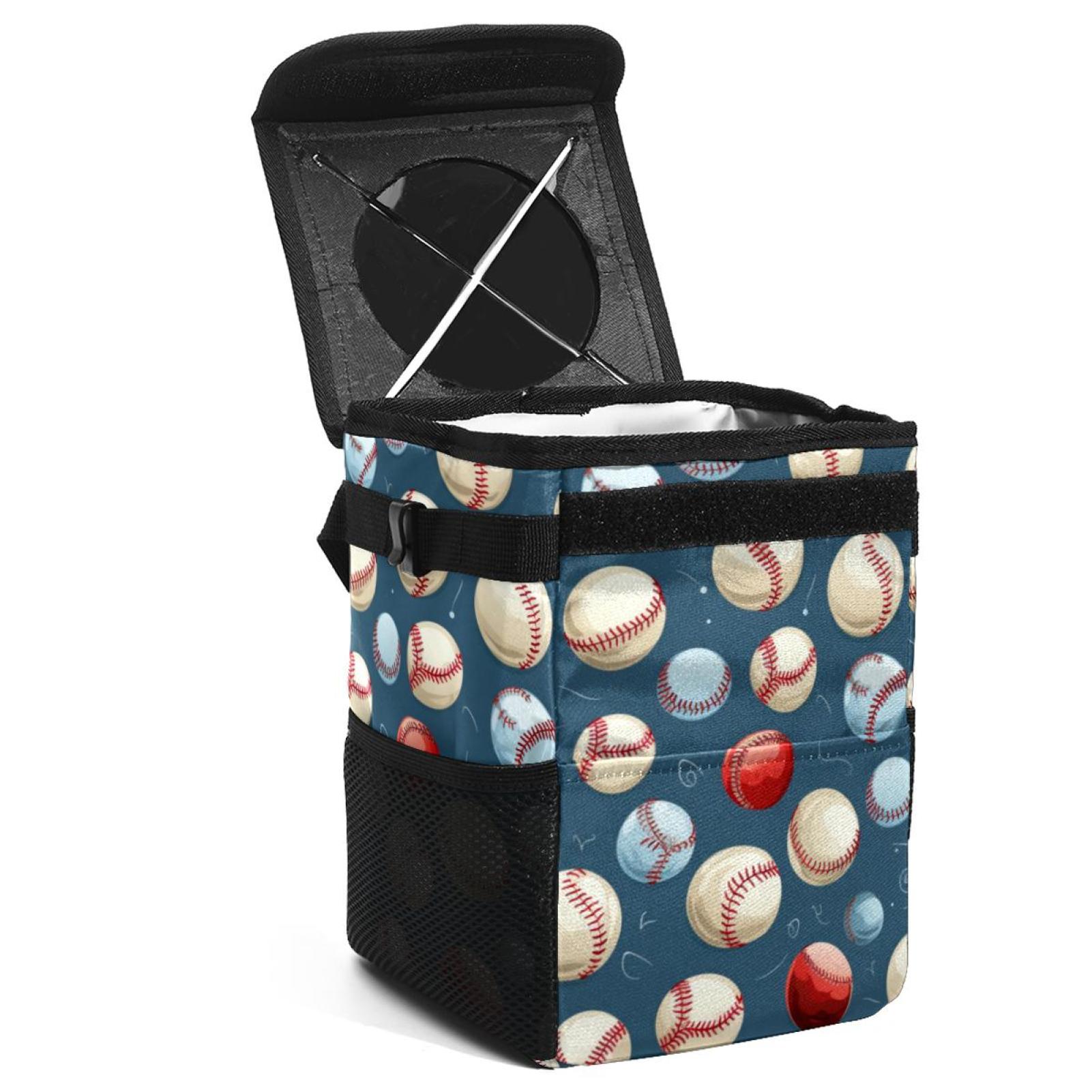Baseball Foldable Car Trash Bin with Lid - Leak-proof Hanging Storage ...