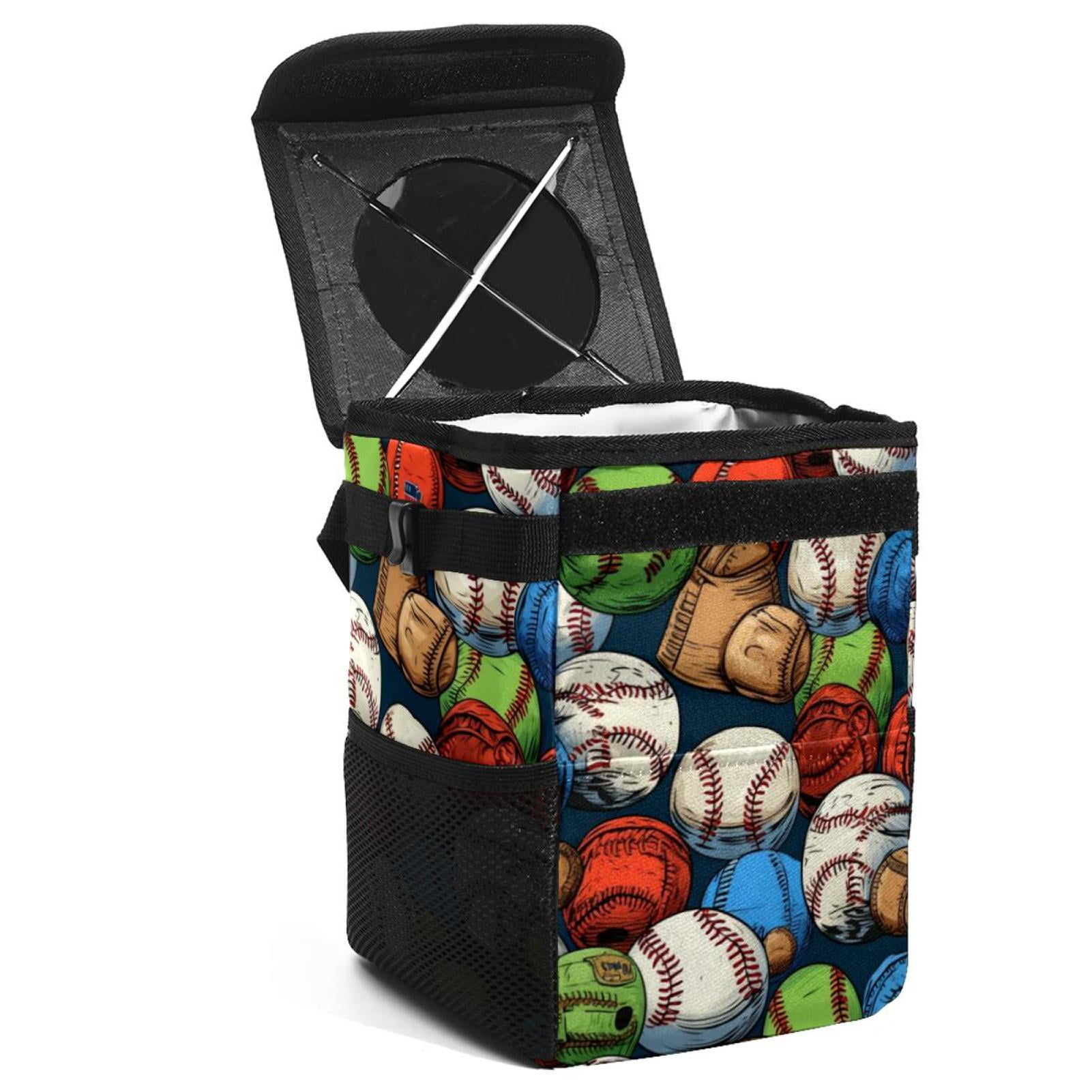 Baseball Foldable Car Trash Bin with Lid, Leak-proof Mini Garbage Can ...