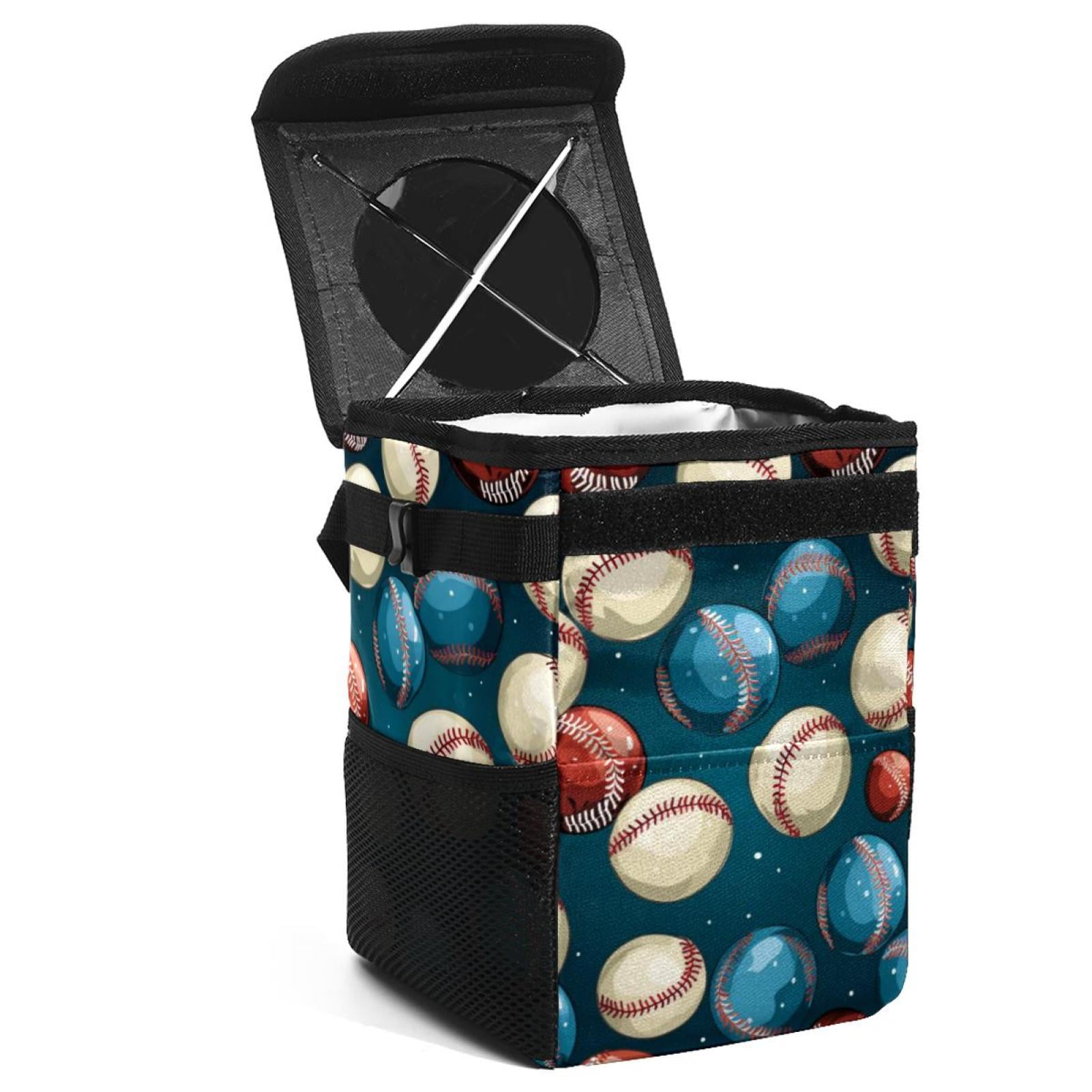Baseball Foldable Car Trash Bin with Lid, Leak-proof Mini Garbage Can ...
