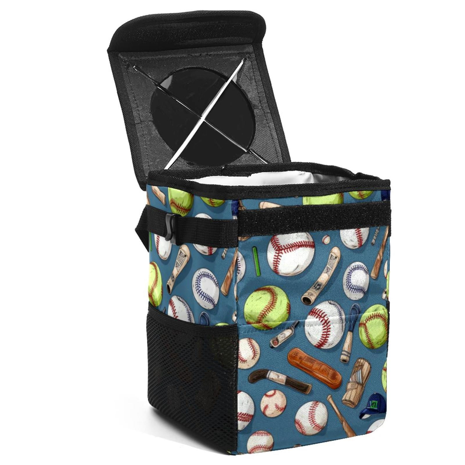 Baseball Foldable Car Trash Can with Lid, Leak-Proof Car Trash Bin ...