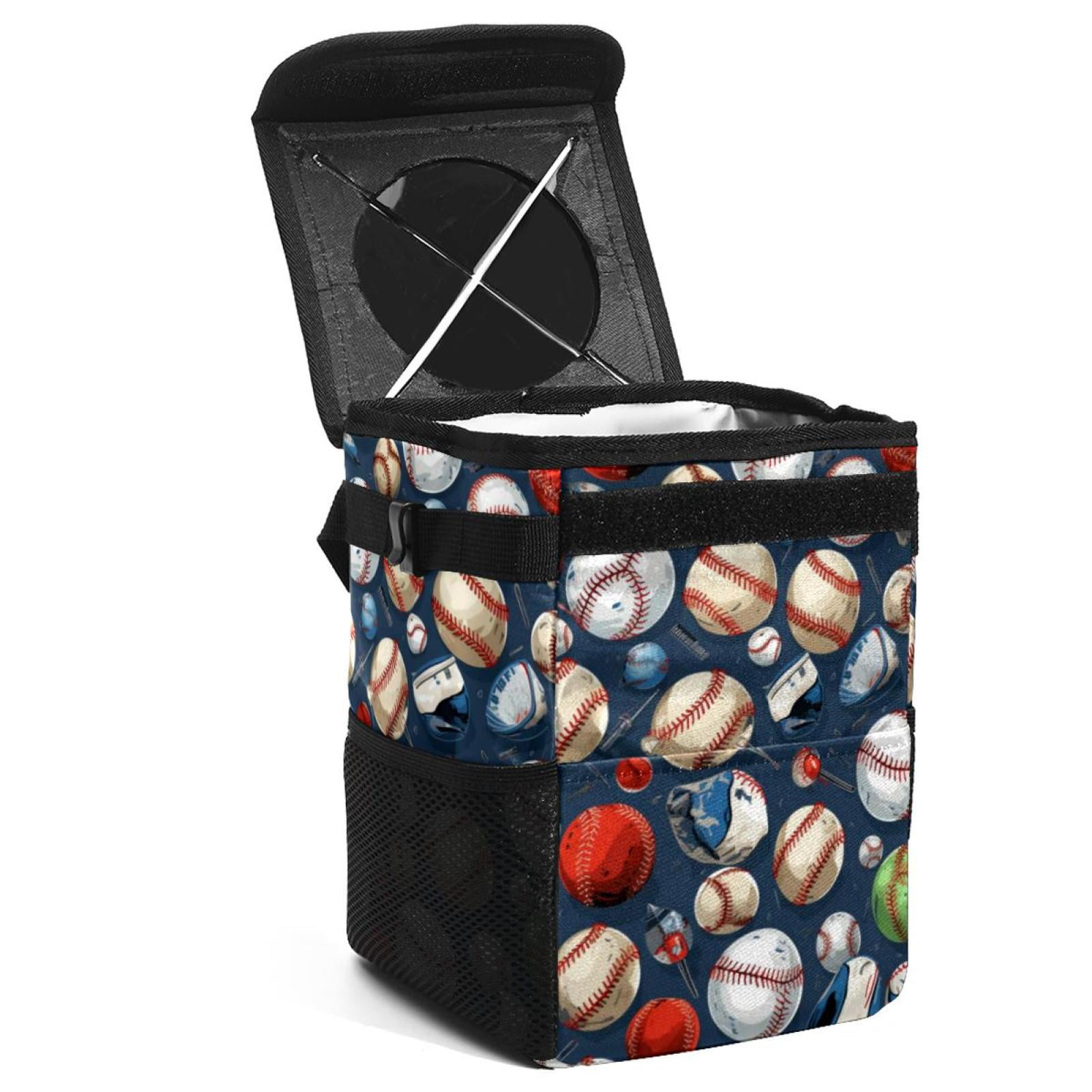 Baseball Foldable Car Trash Can with Lid, Leak-proof Mini Garbage Bin ...