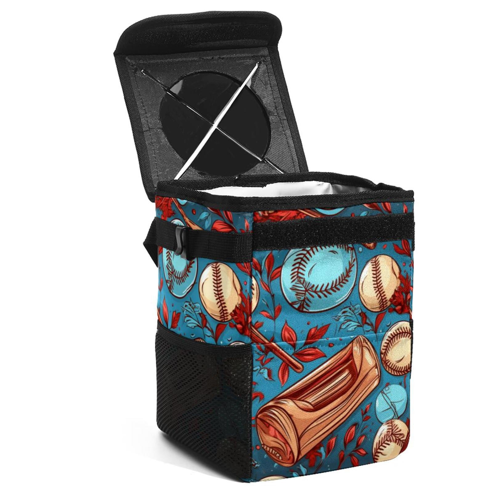 Baseball Foldable Car Trash Can with Lid and Leak-Proof Hanging Storage ...