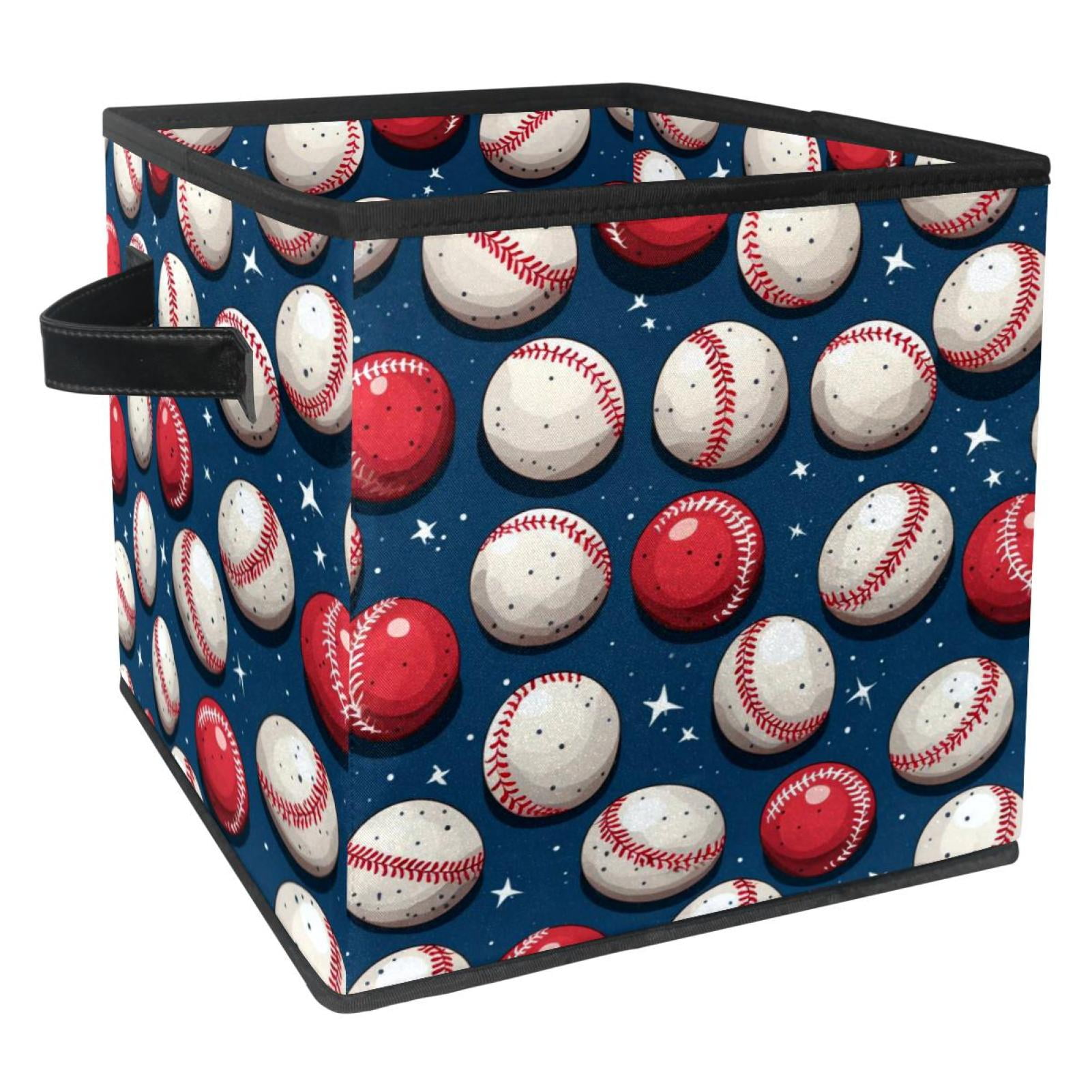Baseball Foldable Cube Organizer Storage Basket with Handle, 10.8"x10.5 ...