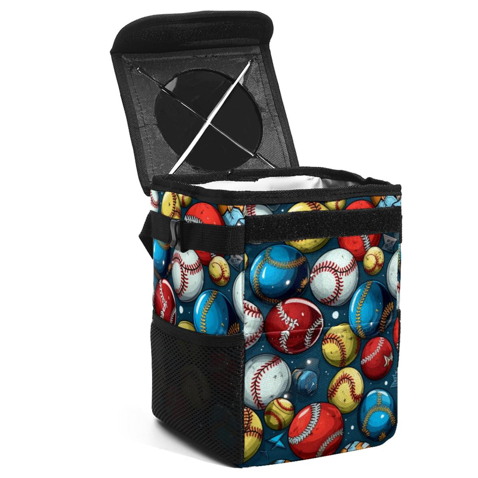 Baseball Foldable Mini Trash Can with Lid - Leak-Proof Car Garbage Can ...