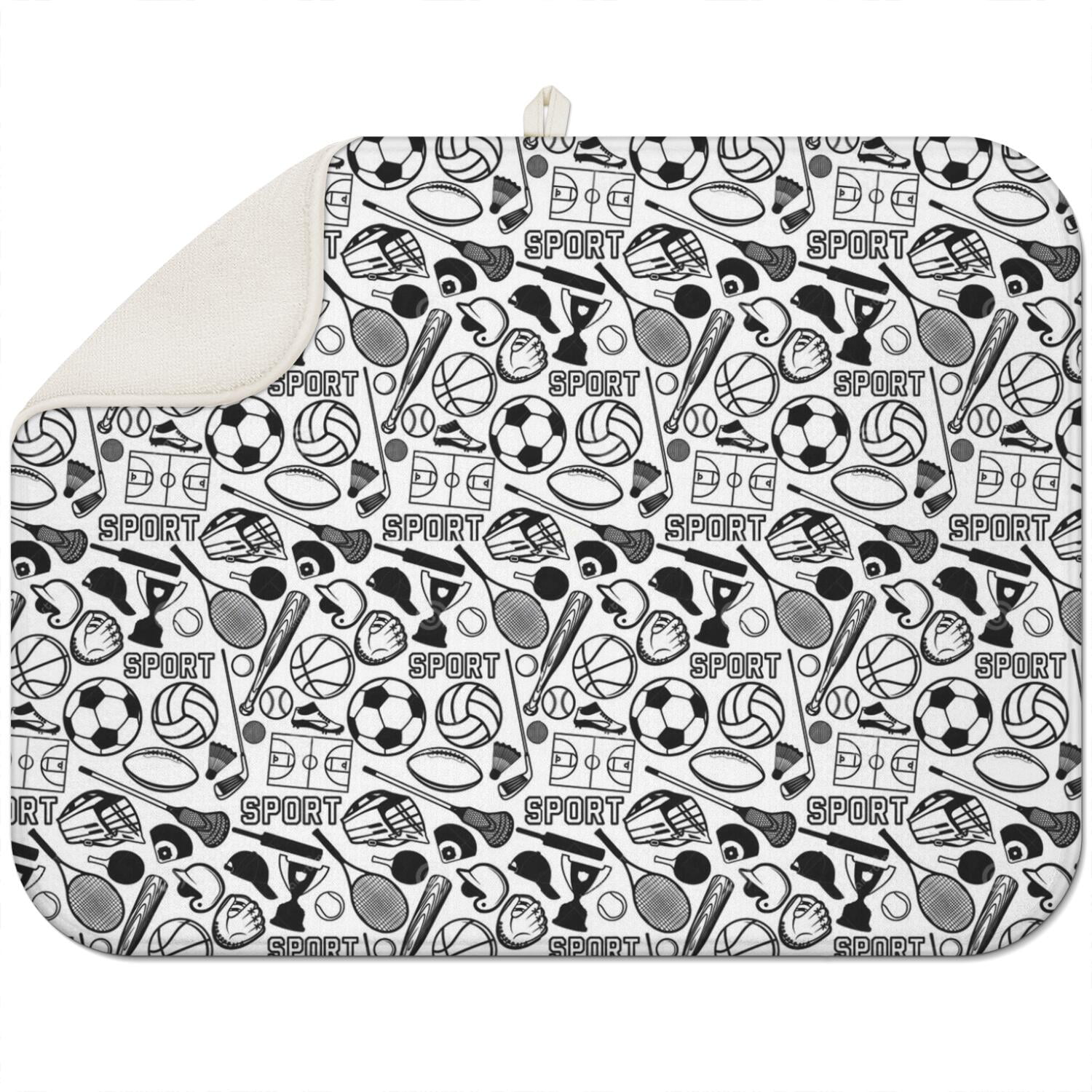 Baseball Football Pattern Dish Drying Mat for Kitchen 1 Pack, Ultra Absorbent Microfiber Dishes ...