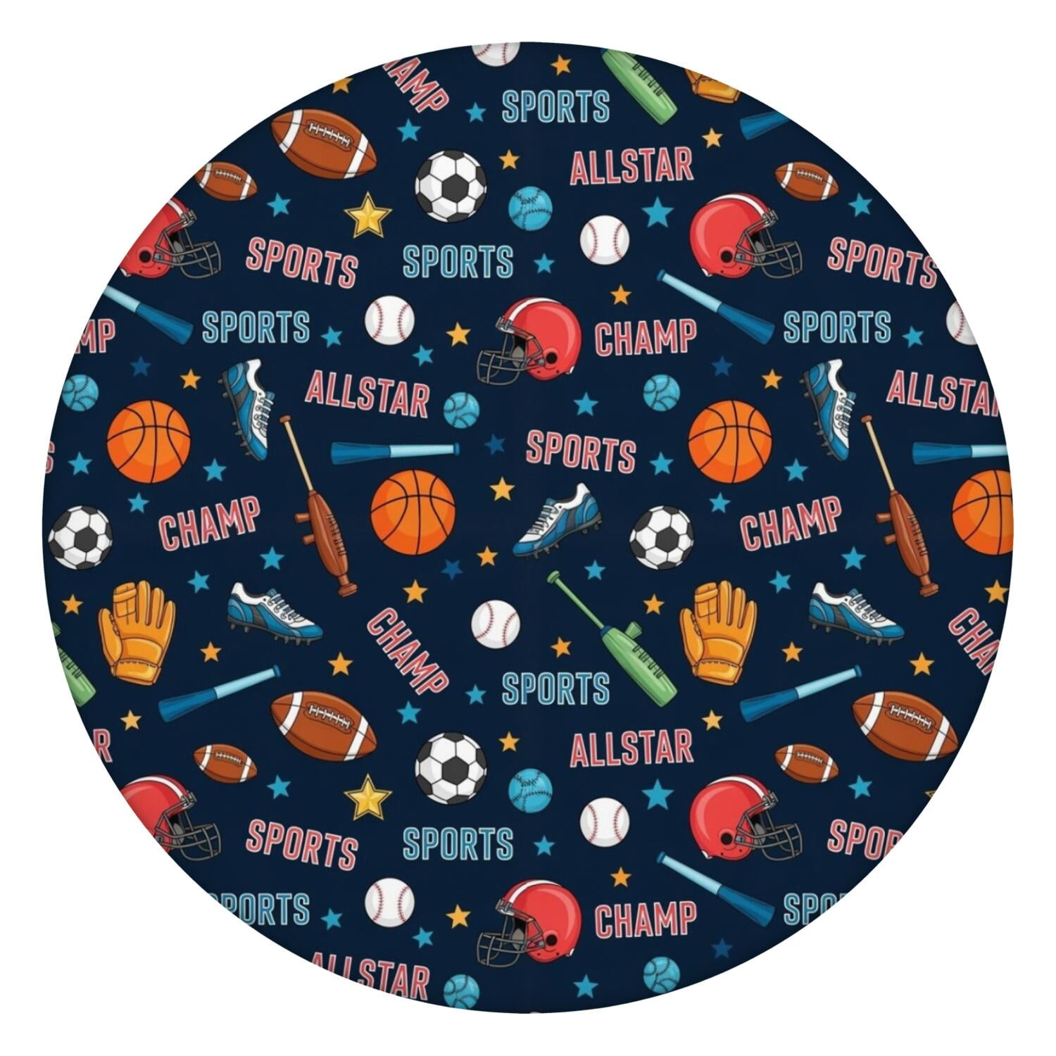 Baseball Football Pattern Round Fitted Tablecloth with Elastic Edge ...