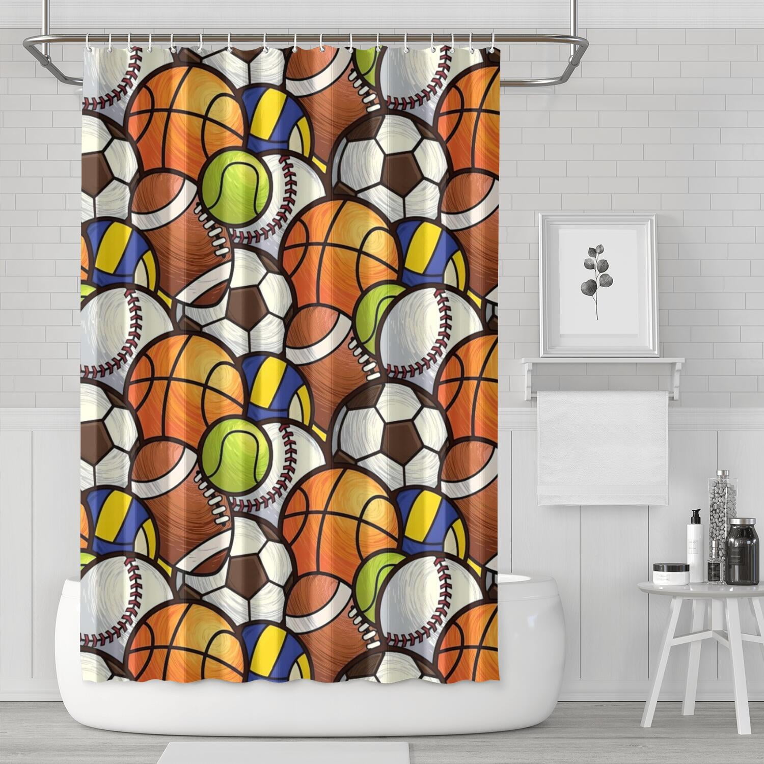 Baseball Football Pattern Shower Curtain 72"x72" ,Bathroom Decorative ...