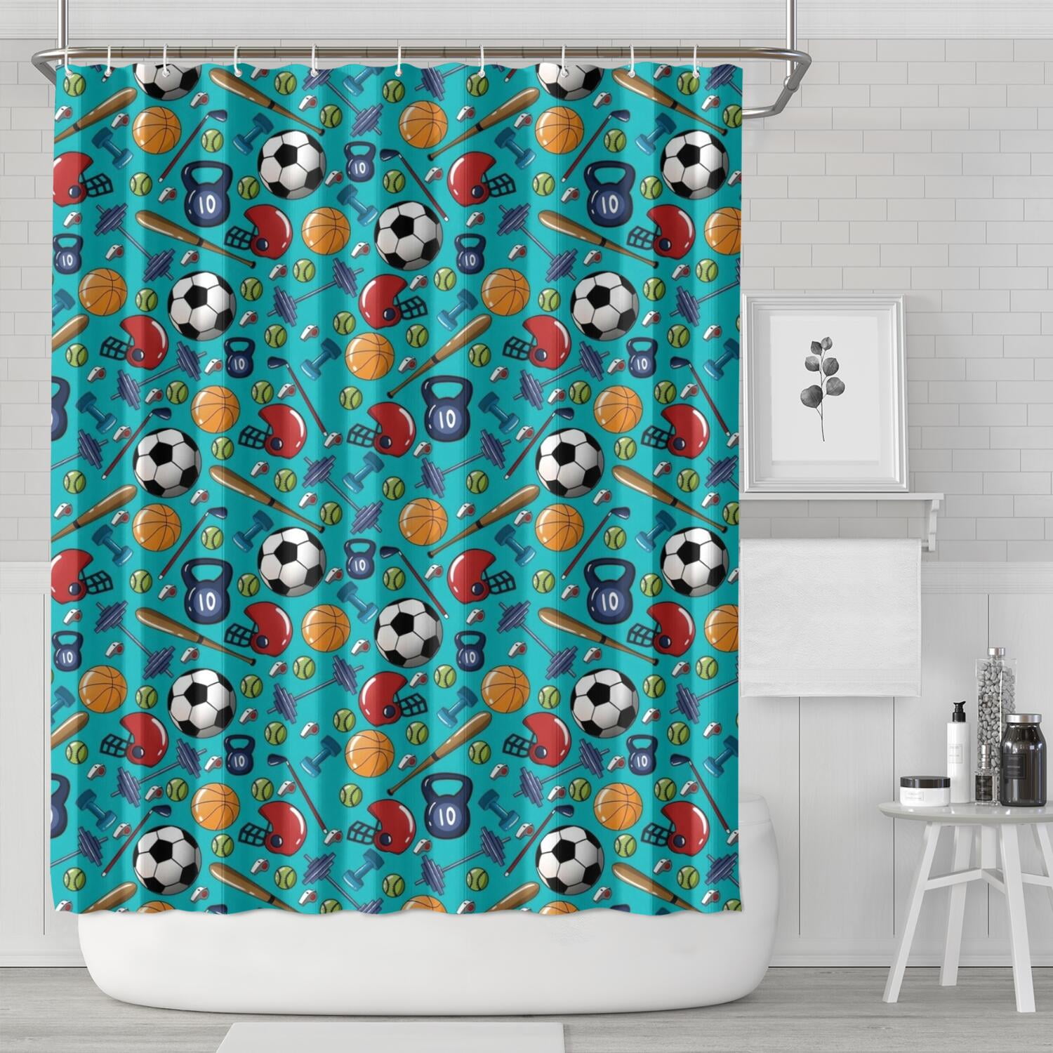Baseball Football Pattern Shower Curtain 72"x84" ,Bathroom Decorative ...