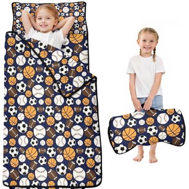 Beige Christmas Santa and Reindeer Pattern Toddler Nap Mats for Kids ...