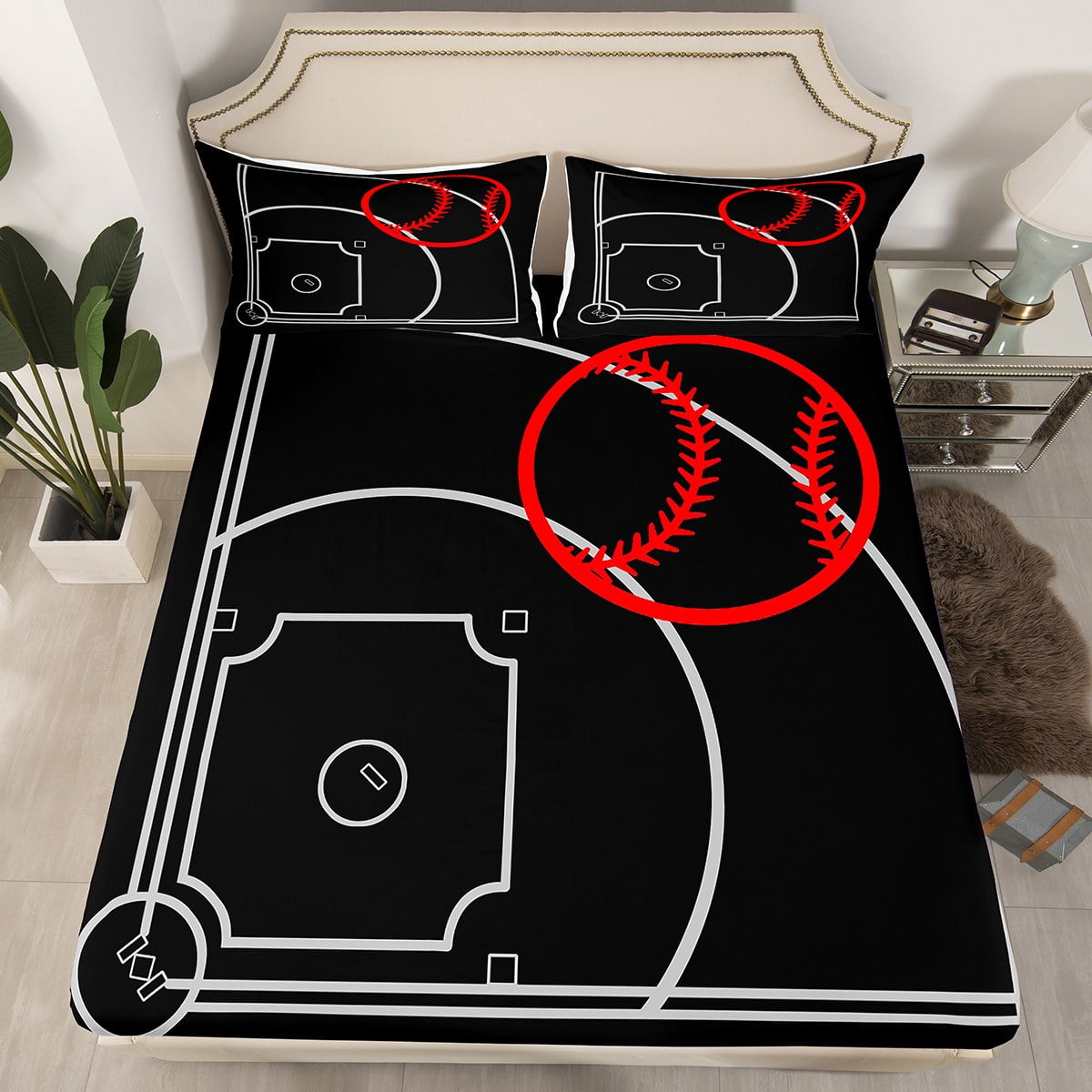 Baseball Full Bed Sheets Sports Fitted Sheet Teen Baseball Field Print ...