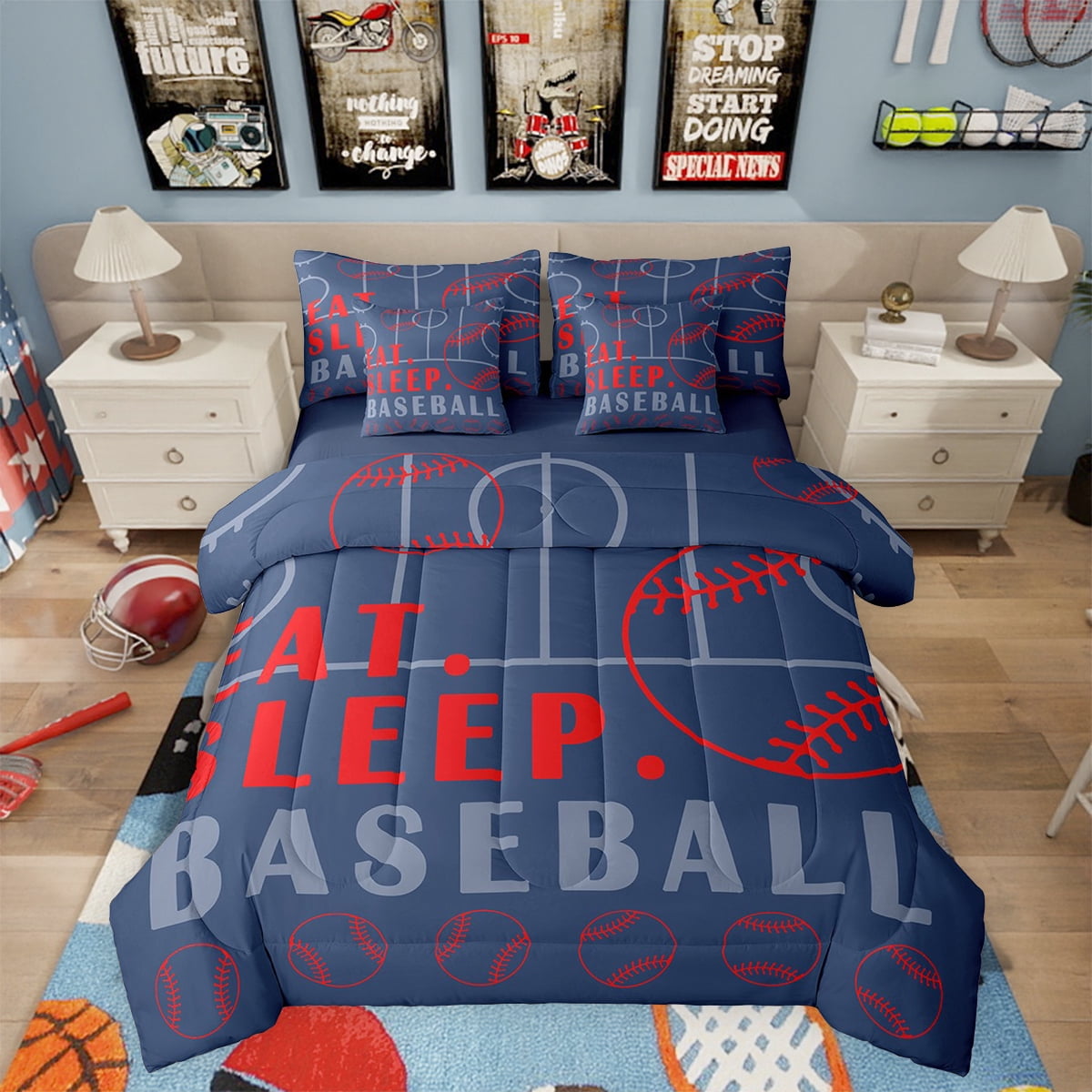 Baseball Full Comforter Set with Sheets Sport Game Ball Theme Bed in a ...