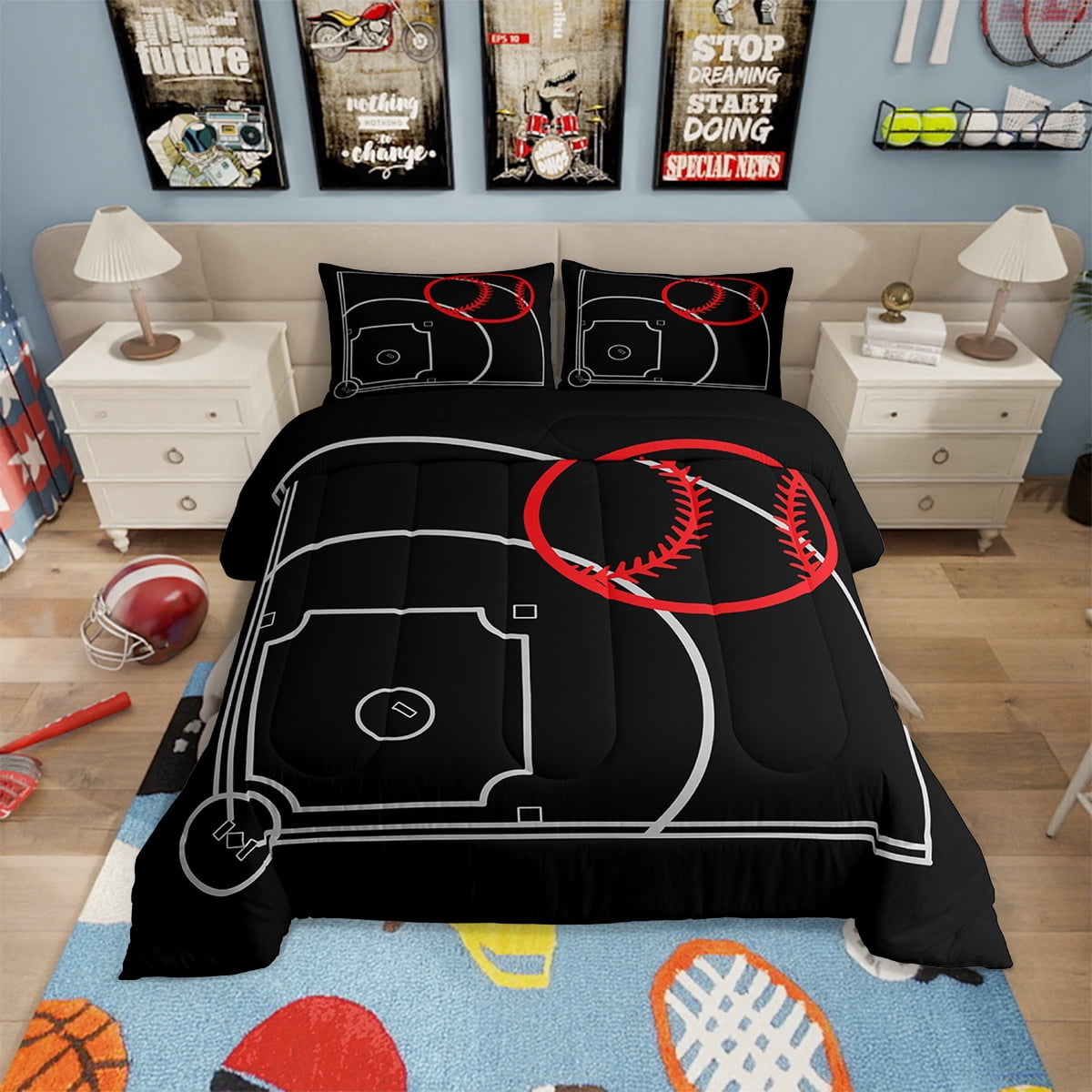 Baseball Full Comforter Set Sports Bedding Sets Teen Baseball Field ...