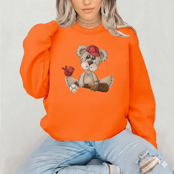 Baseball Fun Teddy Bear Red Cap Bat Cute Sports Sweatshirt, up to size ...