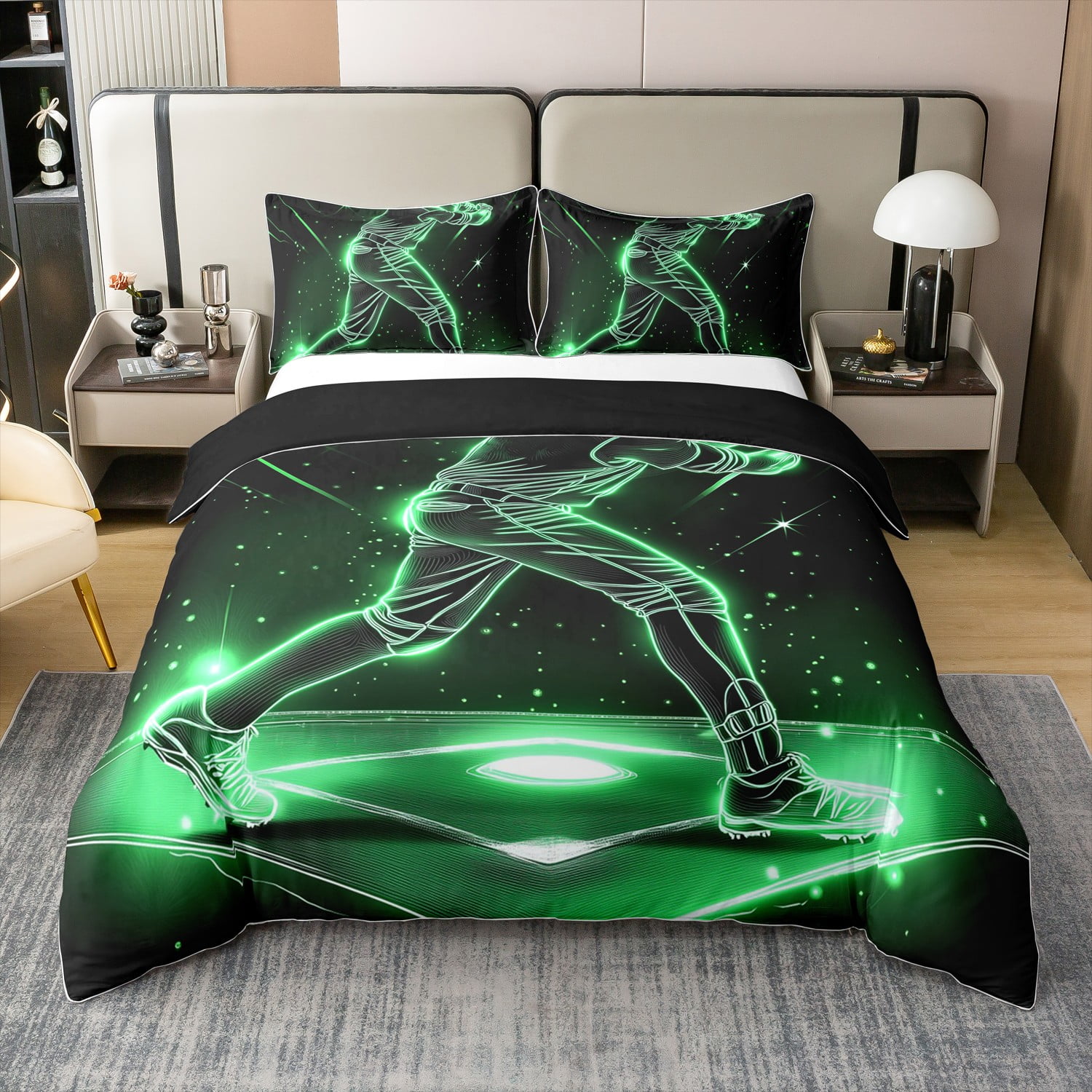 Baseball Game 100% Cotton Duvet Cover Full,Hippie Baseball Player ...