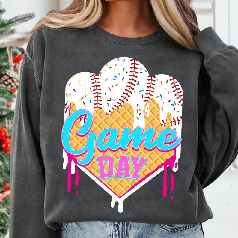 Baseball Game Day Drip Sweatshirt, Baseball Ice Cream Drip Shirt, Mama ...