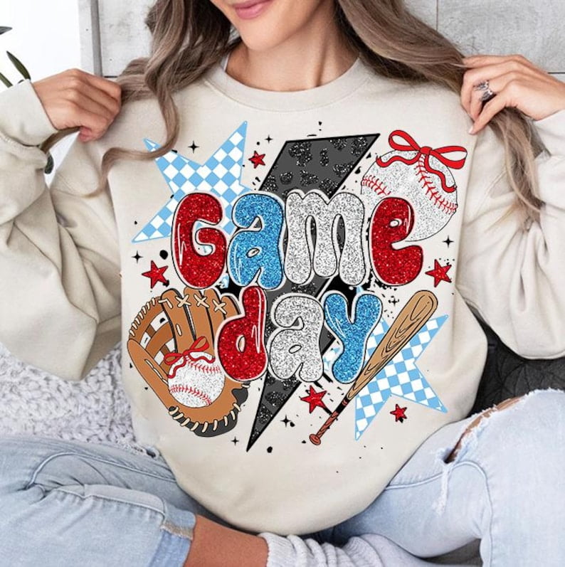 Baseball Game Day Glitter Sweater, Leopard Lightning Bolt Mama Checkered Team Spirit Sweatshirt ...