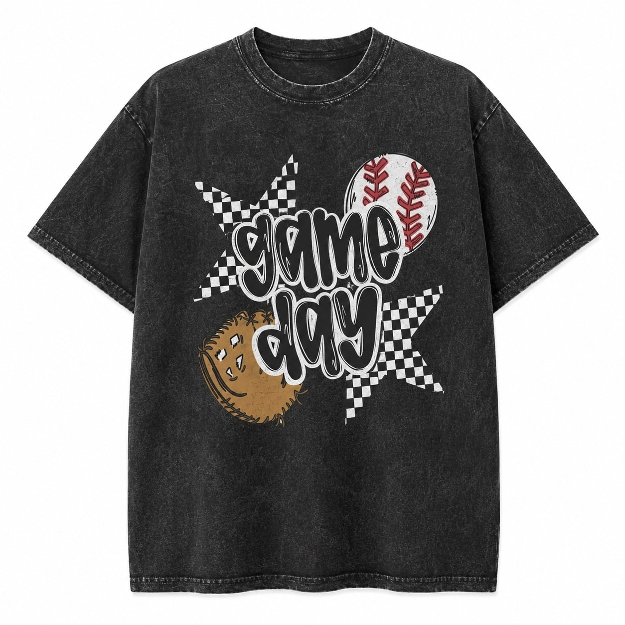 Baseball Game Day Graphic T-Shirt for Women, Mineral Wash Cotton Tee ...