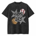 Baseball Game Day Graphic T-Shirt for Women, Mineral Wash Cotton Tee ...