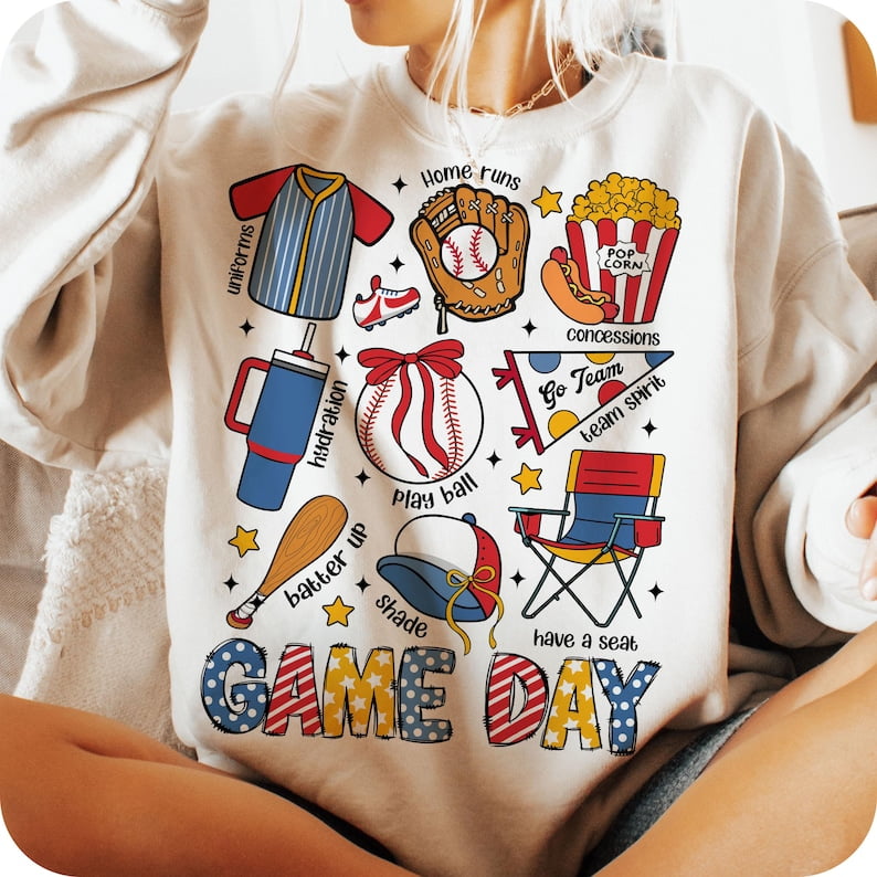 Baseball Game Day Sweatshirt, Preppy Baseball Coquette Shirt, Baseball ...