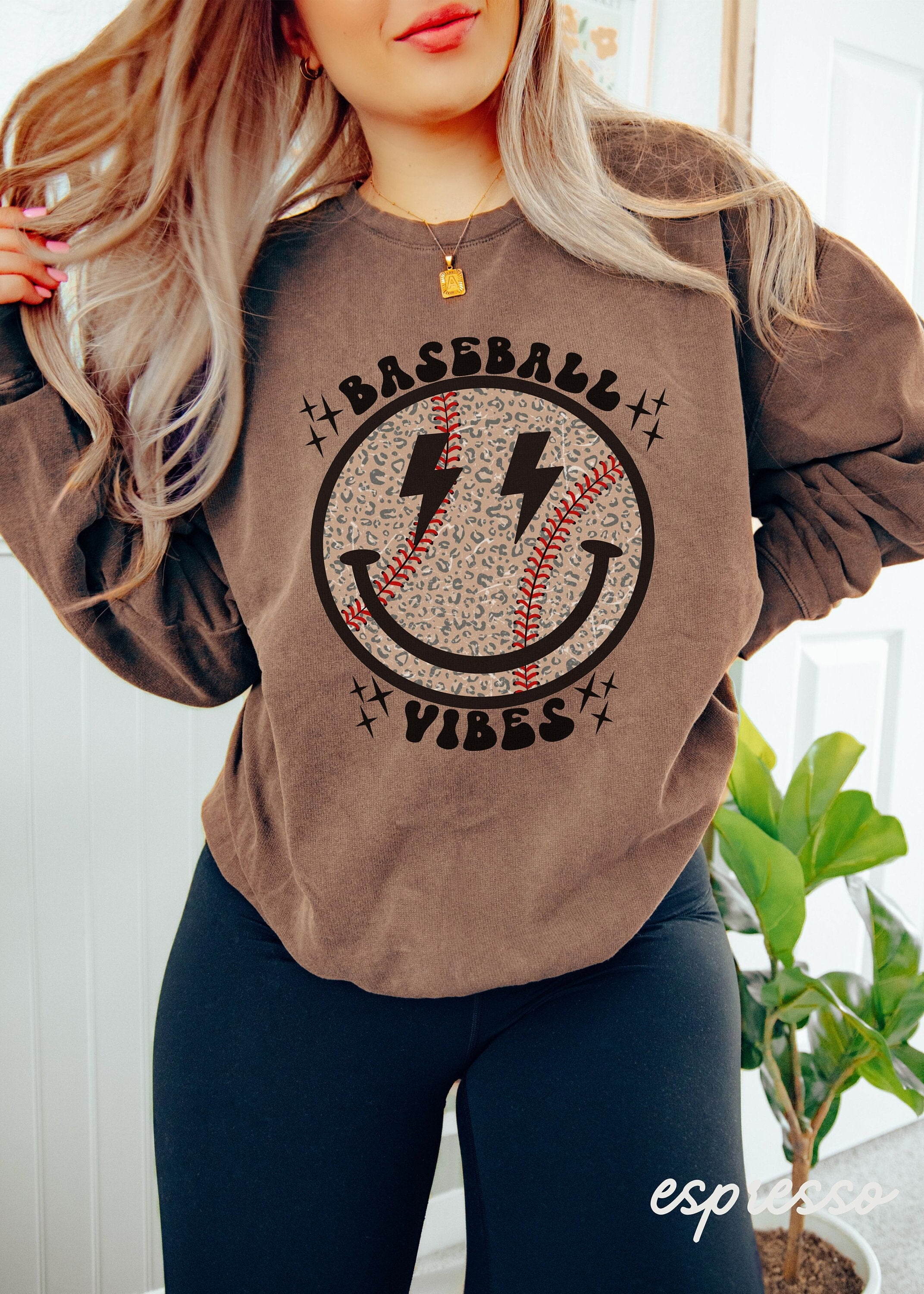Baseball Game Day Vibes Leopard Baseball Mom Shirt, Baseball Crewneck ...