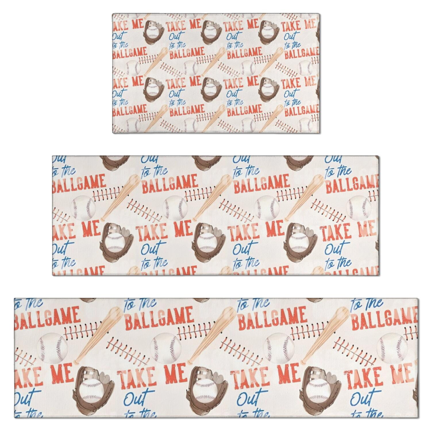 Baseball Game Pattern Kitchen Rugs Sets Of 3,Kitchen Runner Rugs Non ...