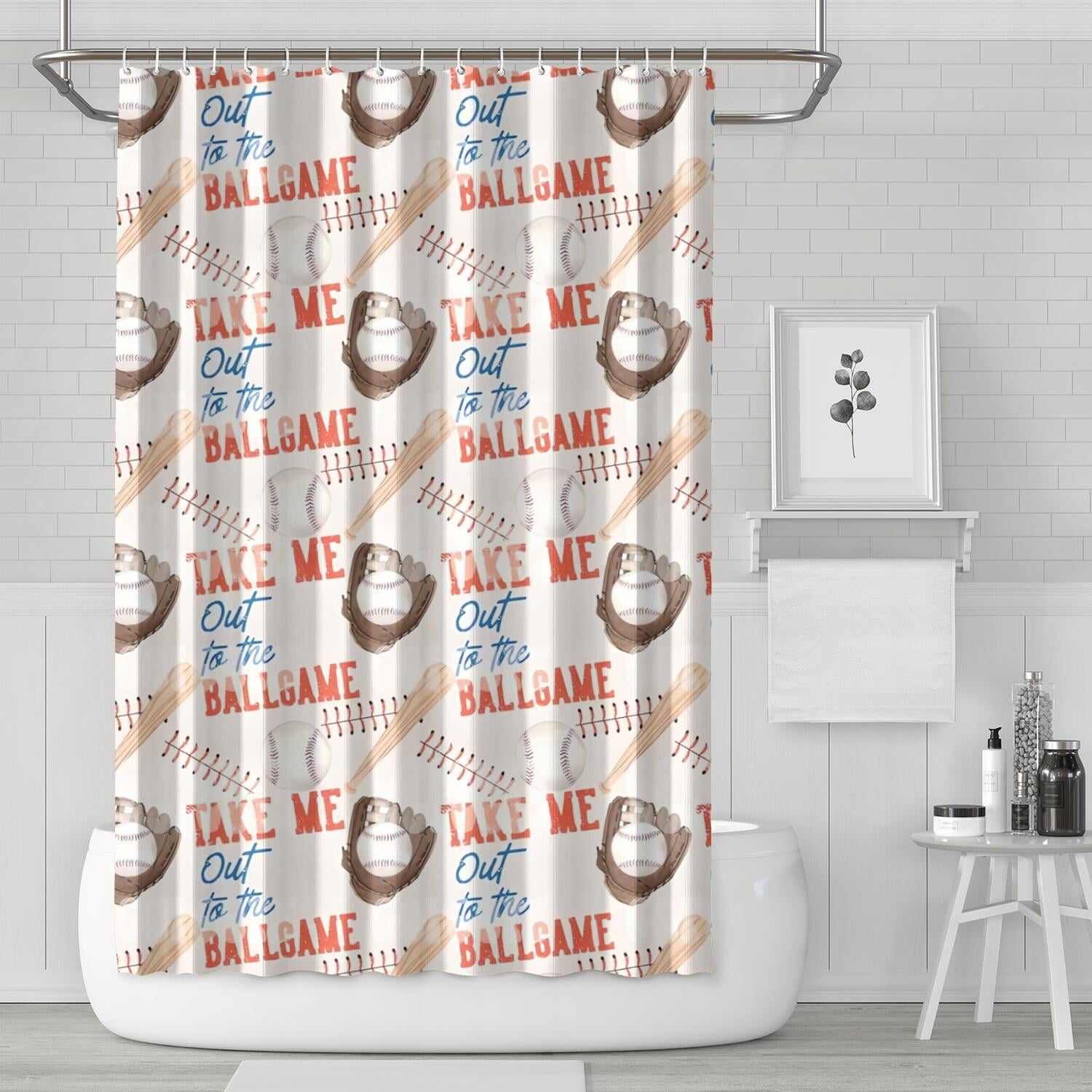 Baseball Game Pattern Shower Curtain 72"x72" ,Bathroom Decorative ...