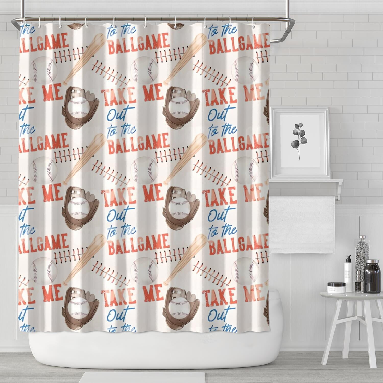 Baseball Game Pattern Shower Curtain 84"x72" ,Bathroom Decorative ...
