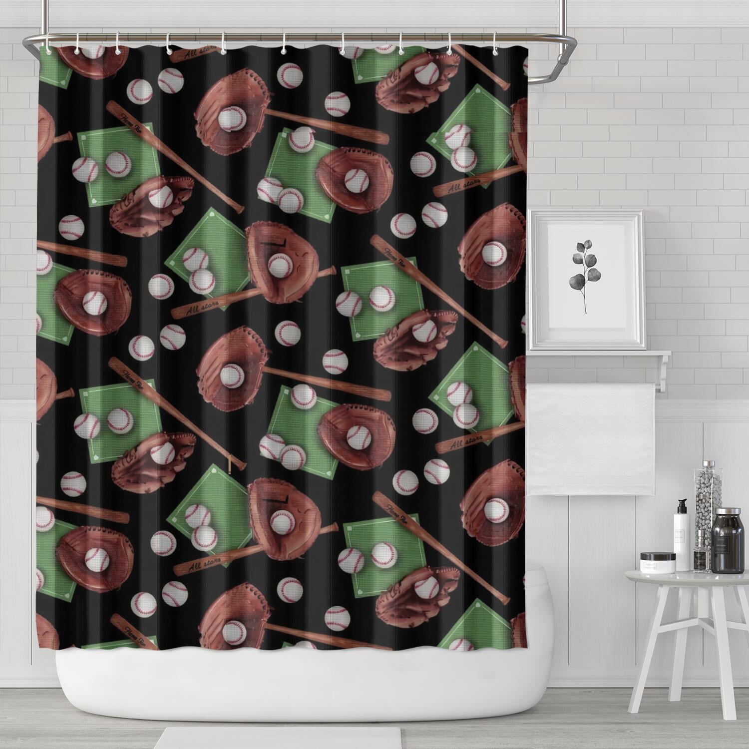 Baseball Gear Pattern Shower Curtain 72"x84" ,Bathroom Decorative ...